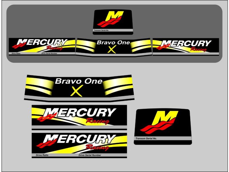 MerCruiser Bravo One x Racing Sticker Set Yellow | MarineSpareParts.com