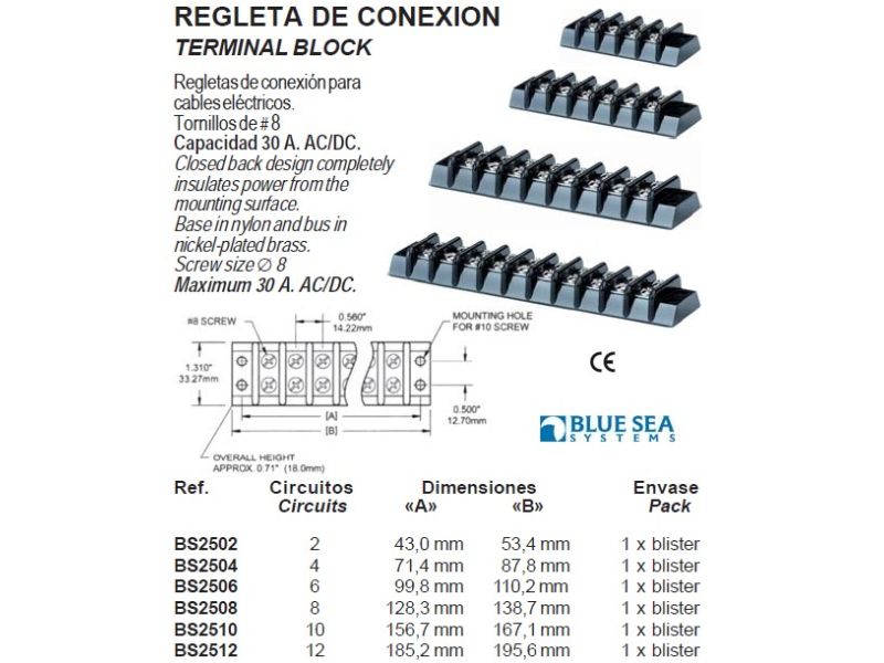 Terminal ∅ 8 rails / blocks max 30 Amp | MarineSpareParts.com